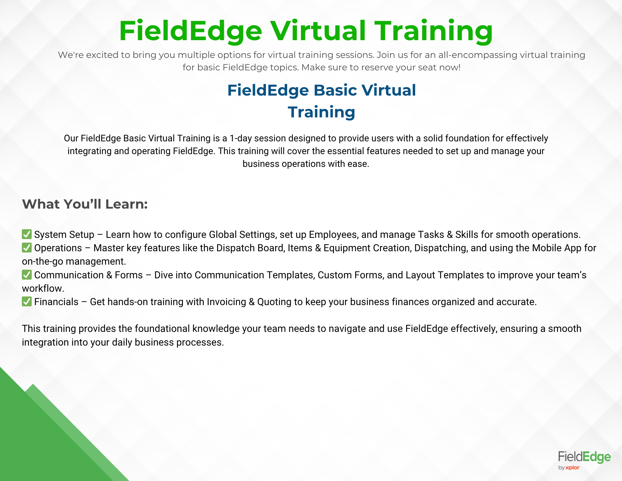 FieldEdge Training Options